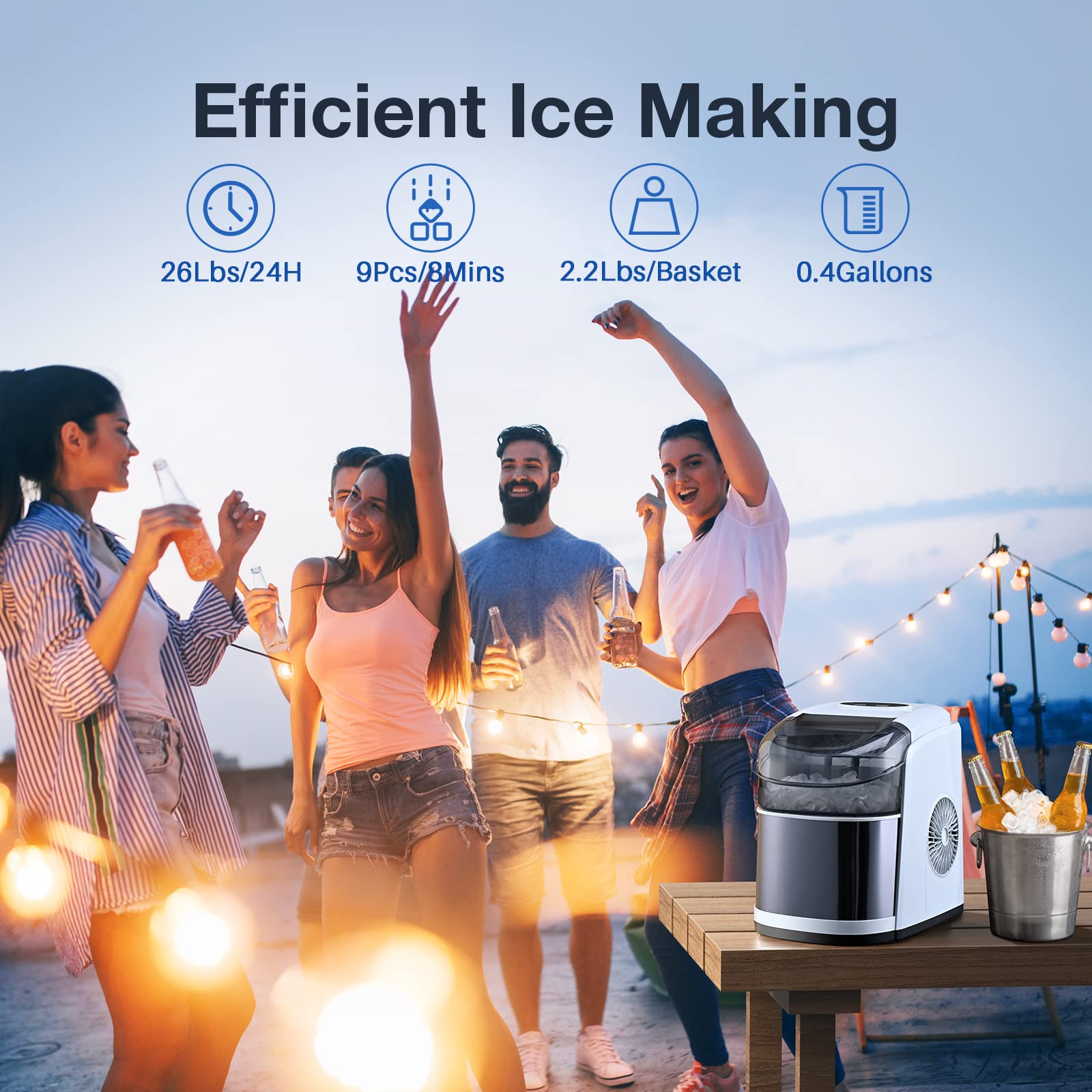 Ice Maker Countertop Machine with Self-Cleaning Function,26LBS in 24 Hours, 9 Ice Cubes Ready in 6 Mins, Compact Ice Cube Maker with Ice Scoop & Basket for Home Kitchen Office Bar (White)