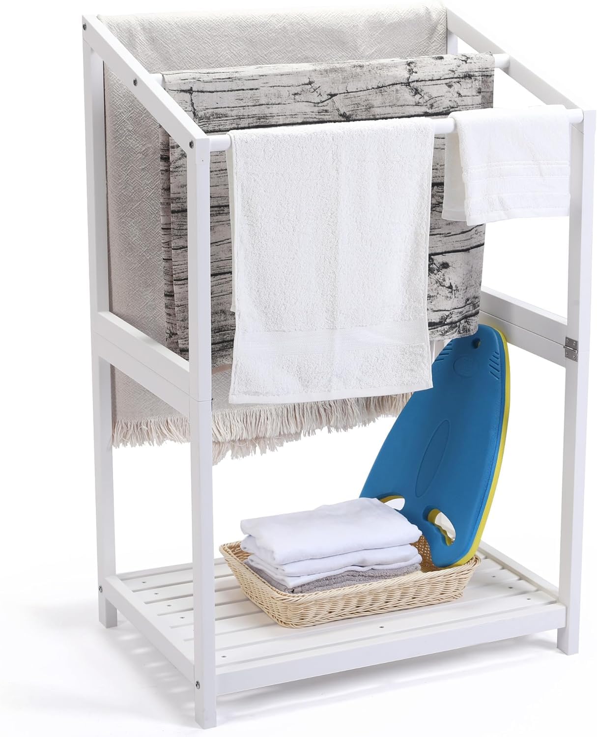 EFURDEN Pool Towel Rack, 3 Tier Freestanding Poly Lumber Towel Holders, Blanket Drying Stand Holder with Bottom Storage Shelf for Swimming Pool, Outdoor, Bathroom, White