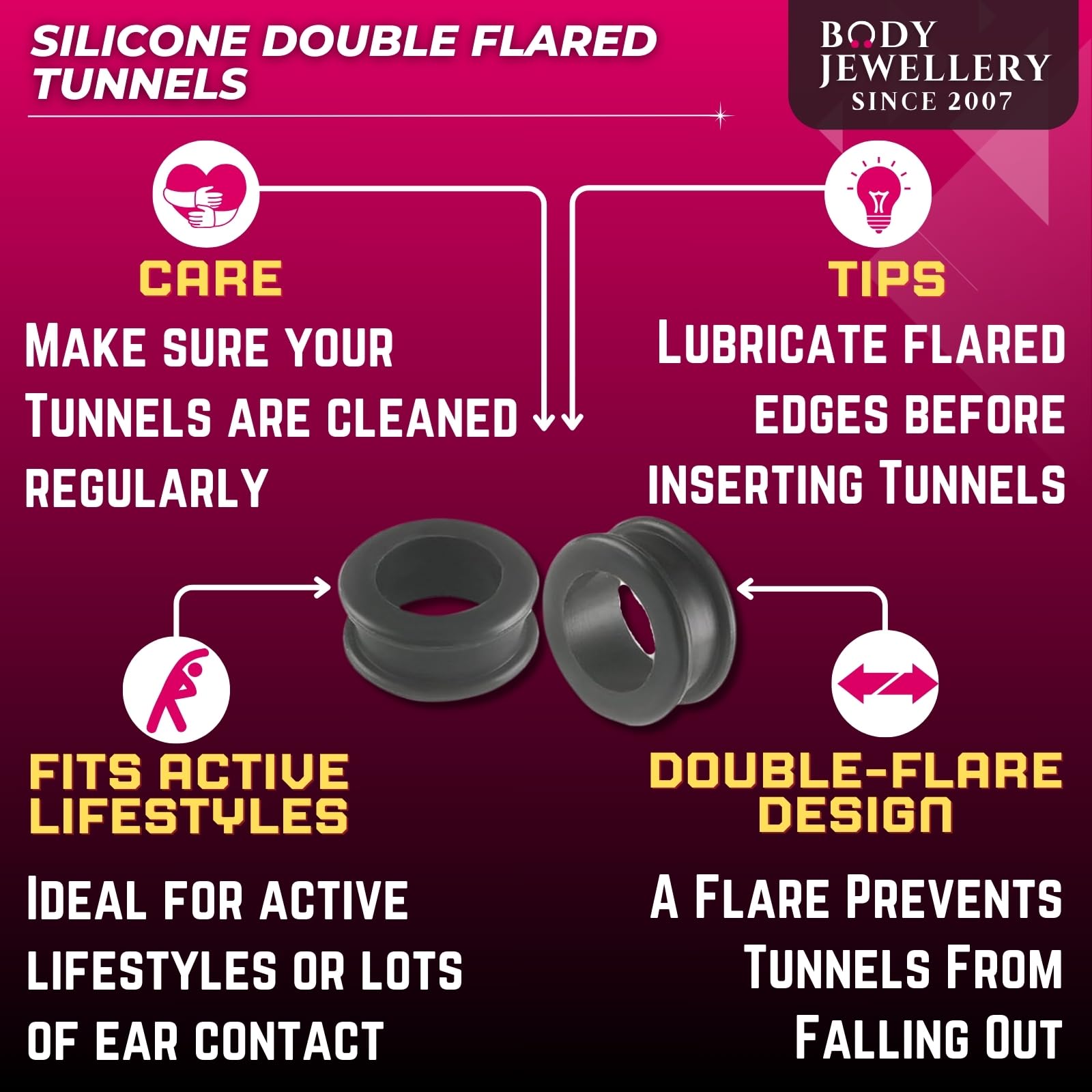 bodyjewellery 1 1/16G 1 1/16 gauge 26mm Black Implant grade sili Double Flare Tunnel Plug SI01 AHAD Ear Stretching Stretcher Piercing 2Pcs
