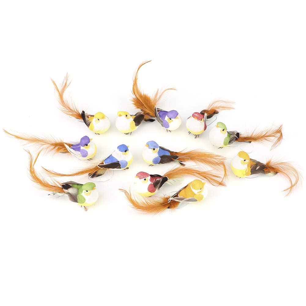 Oumefar 12Pcs Beautiful Simulated Birds Ornament,Lovely Artificial Simulation Foam Bird for Statues Tree Lawn Home Garden Decoration