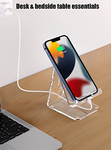 FUCDTEF Acrylic Cell Phone Stand for Desk, Clear Cell Phone Holder, Desktop Mobile Stand Compatible with iPhone 12 13 14 Pro Max, Samsung Galaxy