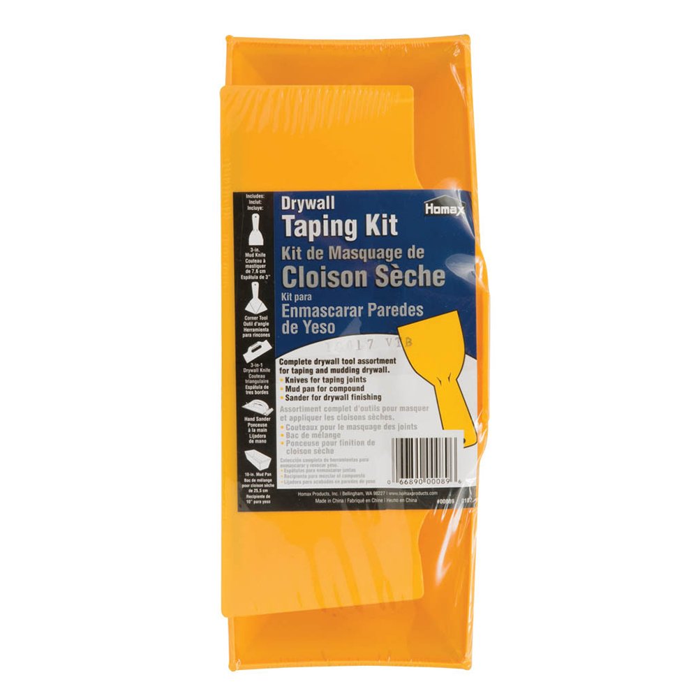 Homax 5 Piece Drywall Taping Kit, Yellow, Knives, Mud Pan, Sander, Drywall Tool Kit