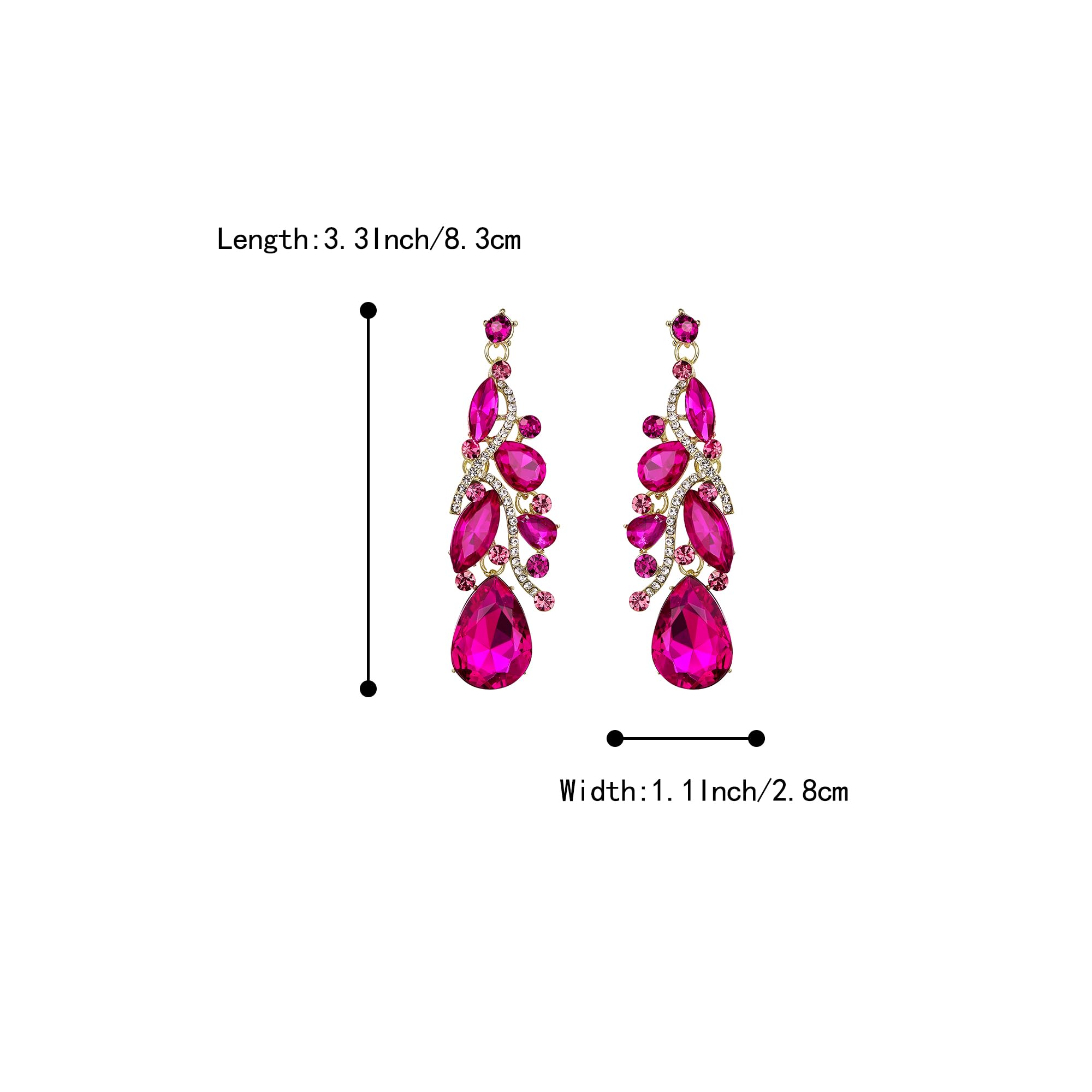BriLove Women's Bohemian Boho Dangle Earrings with Crystal Multi Teardrop Filigree Cluster Chandelier Fuchsia Gold-Tone