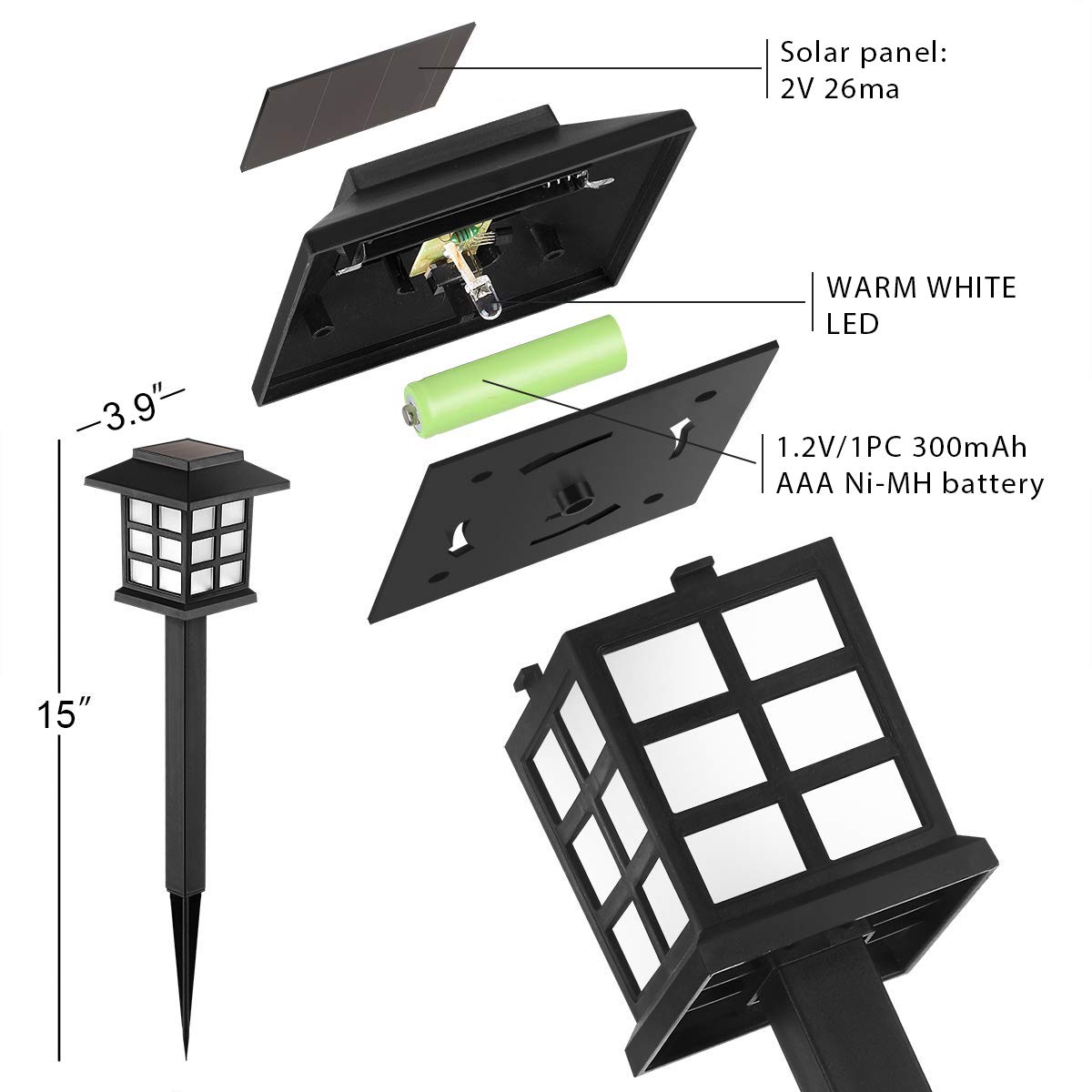 SuLethe 8 Pack Solar Pathway Garden Lights, Outdoor Waterproof Landscape Led Lighting Lamps for Patio, Path, Lawn, Walkway