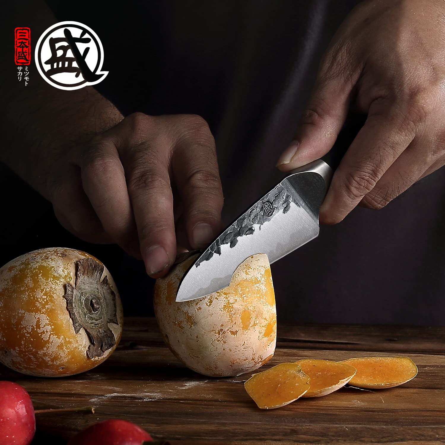 MITSUMOTO SAKARI 4.5 inch Japanese Hand Forged Paring Knife, High Carbon Steel Kitchen Vegetable Knife, Super Sharp Small Kitchen Fruit Knife (Pakkawood Handle)