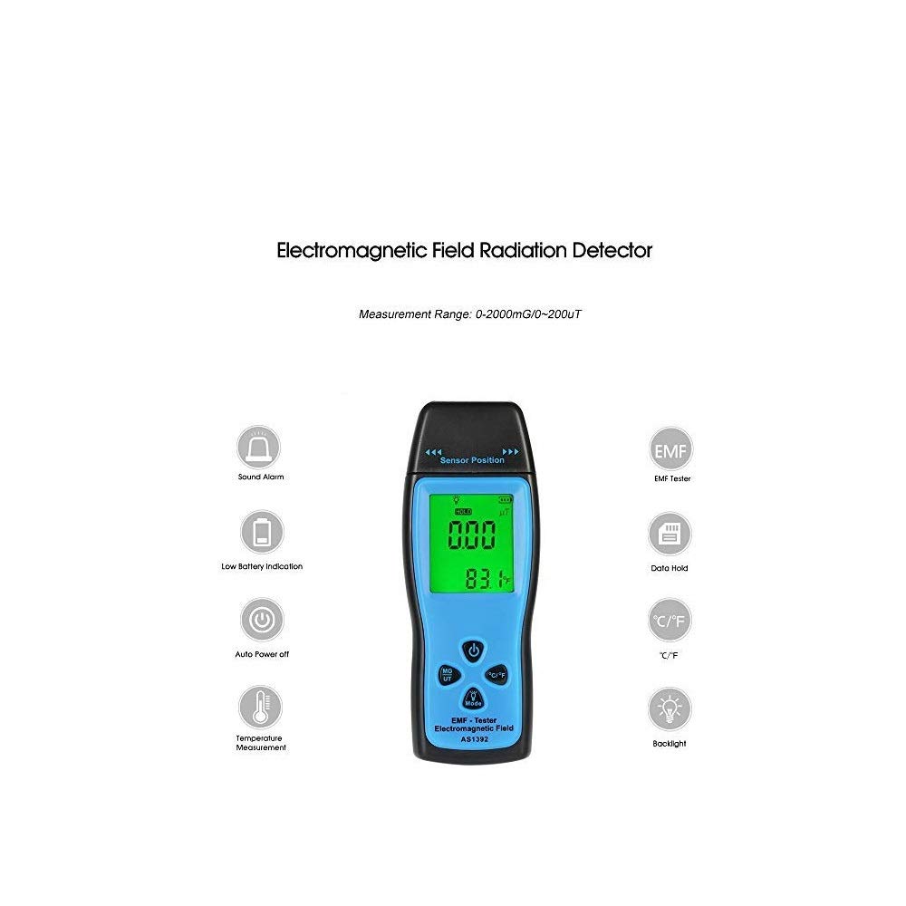 EMF Meter,Handheld Electromagnetic Field Tester, Radiation Meter, 0~2000mG/0~200μT, 0.1μT Resolution, 30Hz~300Hz, for Home Appliances, Power Lines and Industrial Equipments
