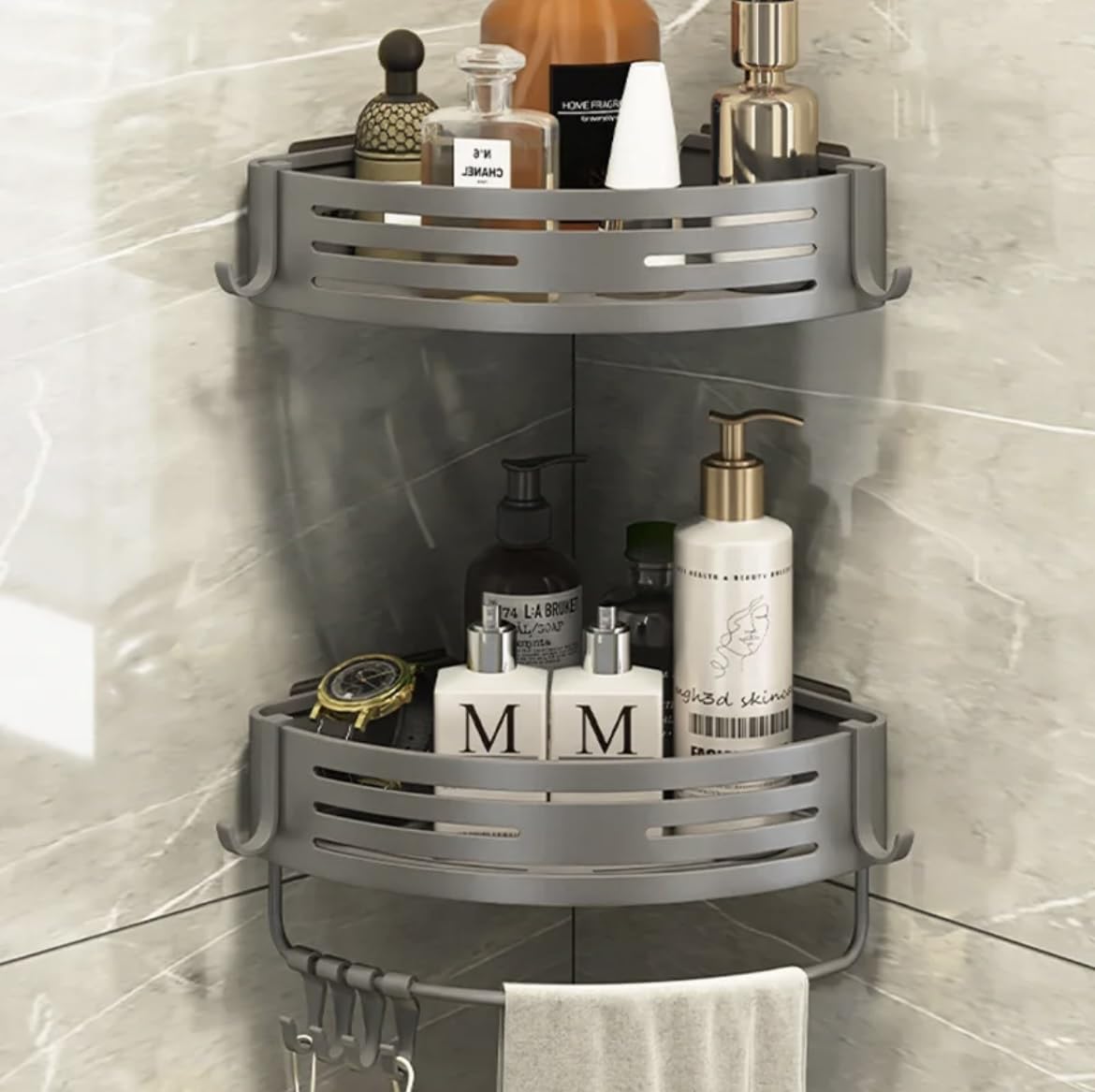 hombäde Double Corner Shower Caddy, Triangle Shelf Organizer, Adhesive Shower Shelves, Rustproof, No Drilling
