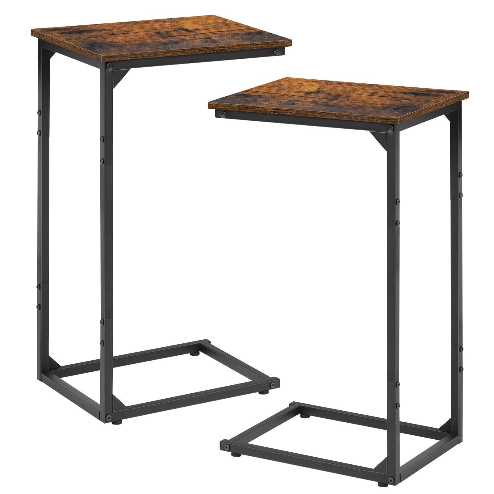 SZJUANWANG Couch Tables That Slide Under, C-Shaped End Table Set of 2, Small Side Table for Small Spaces with Metal Frame, Living Room, Bedroom, Rustic Brown
