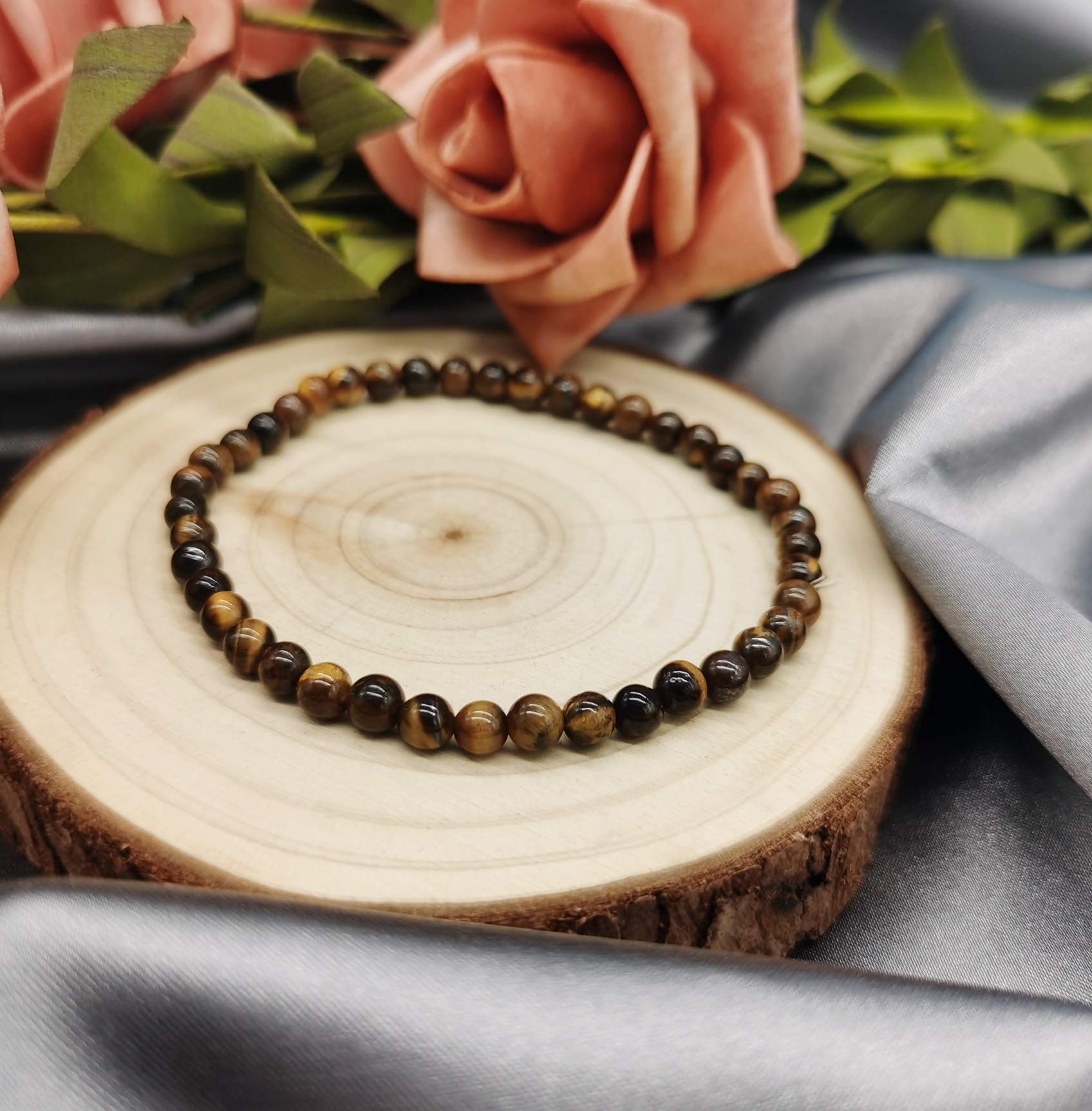 CASDAN 10 Pcs 4MM Mini Semi Precious Gemstone Energy Bracelets for Women Tiny Bracelet Stone Statement Bracelet Charm Beaded Couples Bracelets