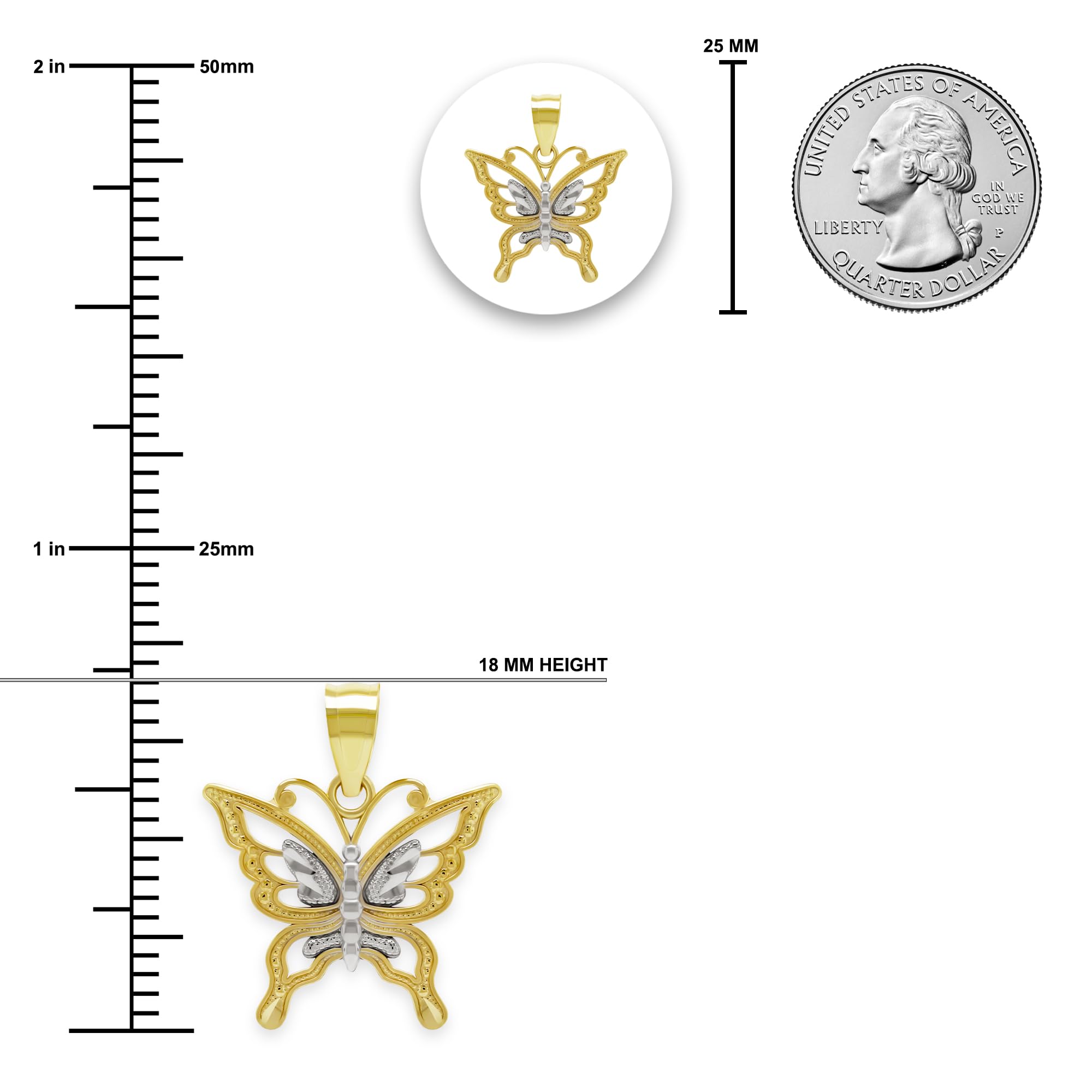 Charm America - Gold Butterfly Charm - 10 Karat Solid Gold - Butterly Pendant Jewelry (Style 1)
