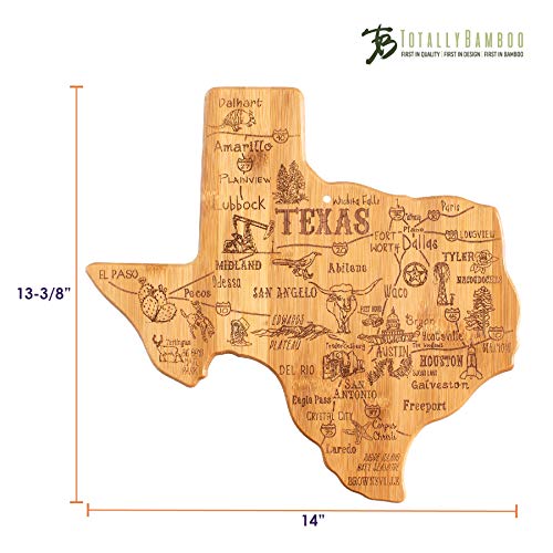 Totally Bamboo Destination Texas State Shaped Serving and Cutting Board, Includes Hang Tie for Wall Display
