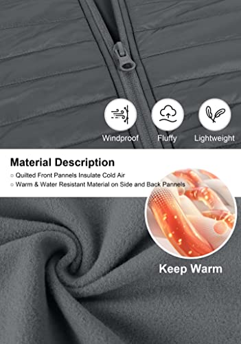 Pudolla Men's Lightweight Puffer Jacket Winter Thermal Running Jacket Hybrid Waterproof Down Coat for Golf Hiking(Dark Grey Large)