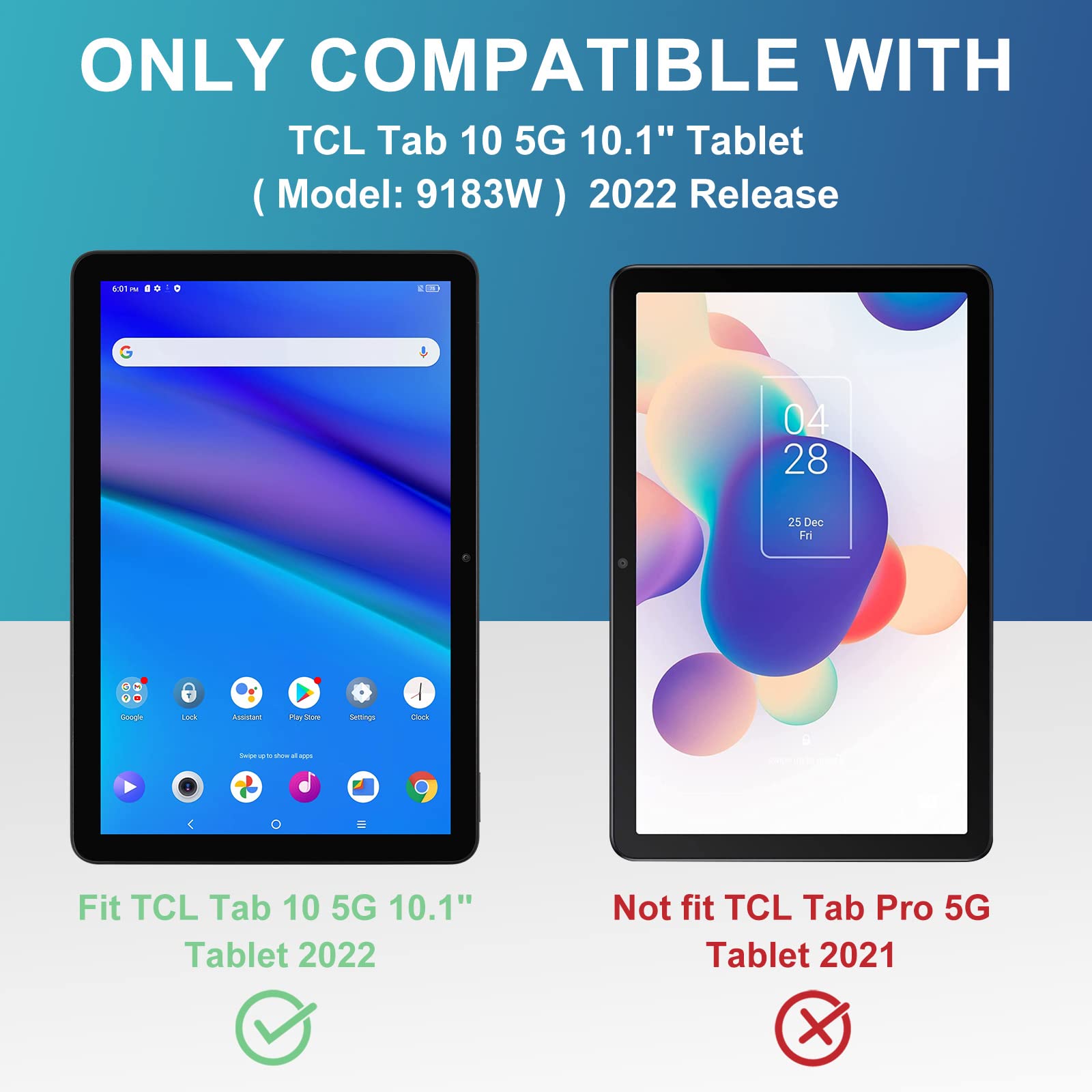 DMLuna [2-Pack] Screen Protector Compatible with TCL Tab 10 5G 10.1" (Model: 9183W 2022 Release), HD Tempered Glass Anti-Fingerprints Bubble-Free Easy Installation 9H Hardness