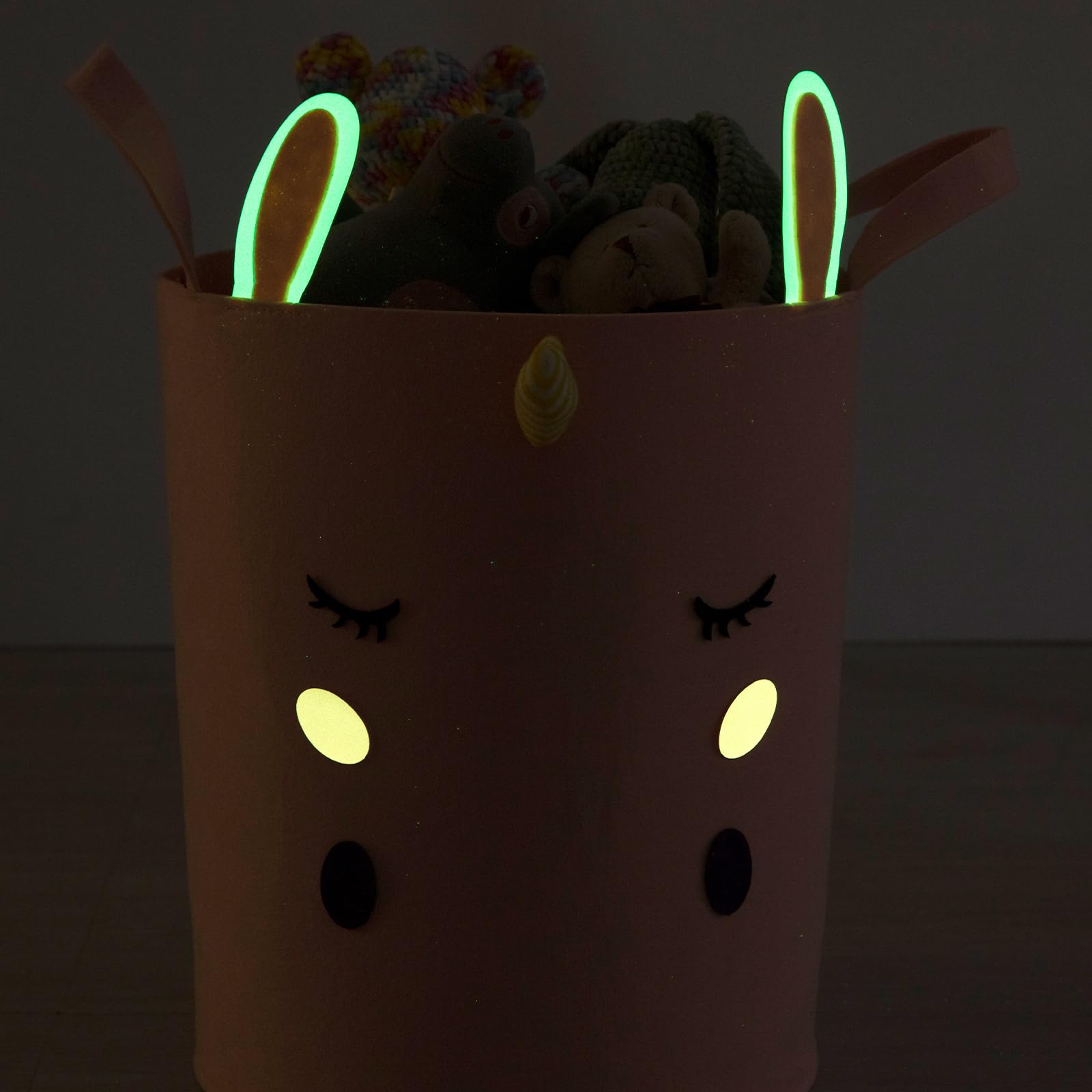 HOMBYS Glow in The Dark Bunny Hamper-Kids Laundry Basket, Large Cute Design Storage Bin for Toys& Clothes, Dinosaur Room Decor for Boys&Girls, Laundry Hamper with Handles, Durable-16"x14"x14"