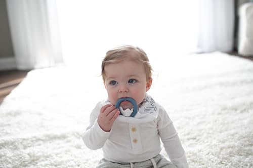 Dr. Brown’s Bandana Bib with Snap-On Removable Teether, Cotton Baby Bib with Soft Fleece Lining for Teething & Drooling, 3m+, 2-Pack, Dinosaur & Blue Drops