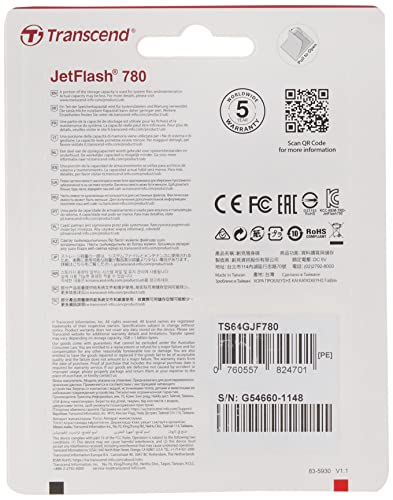 Transcend 64GB JetFlash 780 USB 3.0 Flash Drive (TS64GJF780), Black