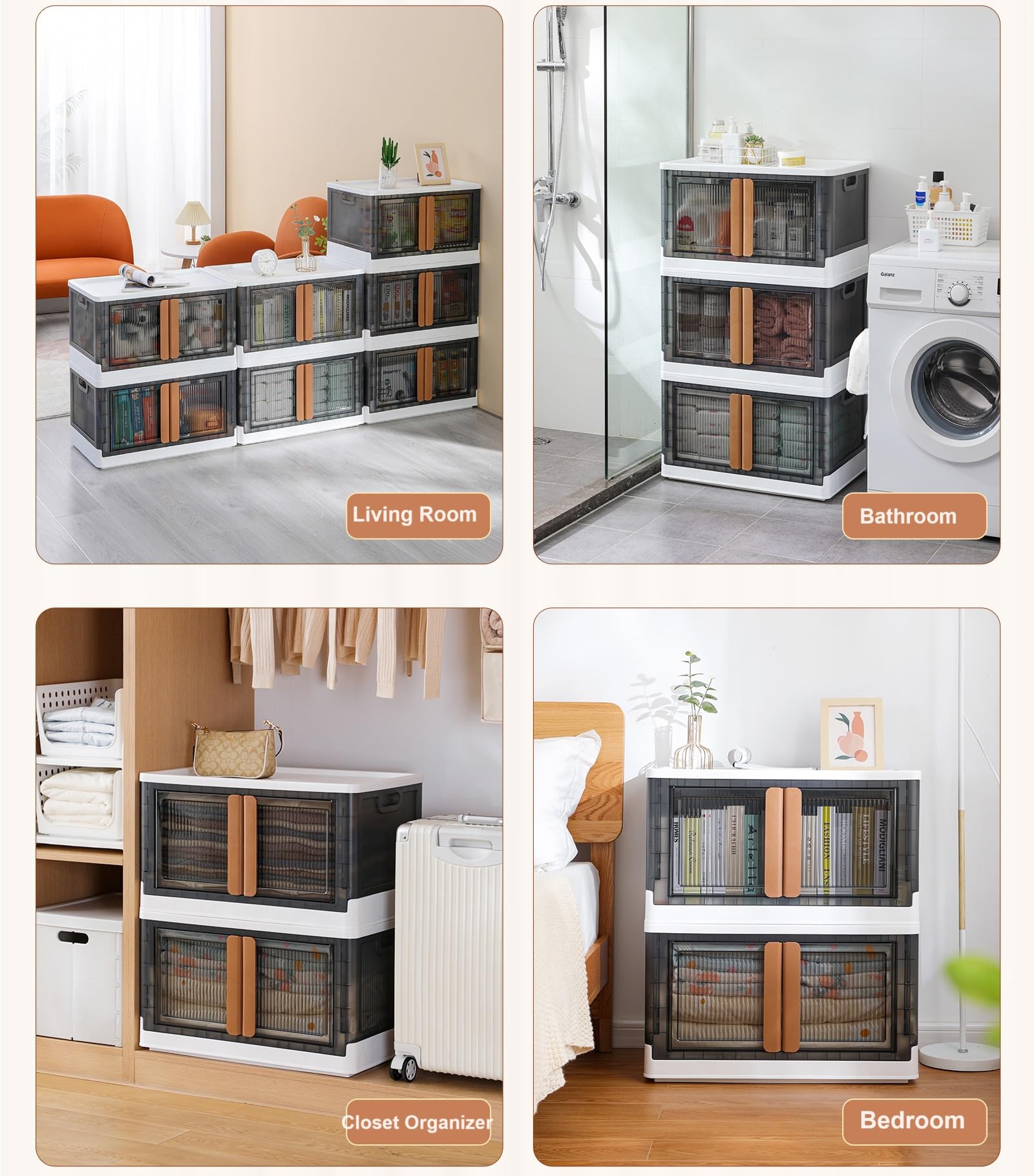 GAOPHDER Plastic Storage Bins with Lids 3-Tier Collapsible Clear Storage Bins with Wheels Stackable Closet Organizers Foldable Box Storage Containers for Home Office Trunk Outdoor (41QT, 3 Packs)