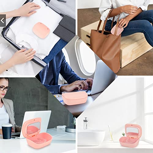 MURRI&MURRDI Retainer Case,Denture Case,Denture Bath Box with Strainer Basket,Cute Denture Holder Storage Soak Container for Travel Cleaning, Mouth Guard Case, Braces cleaner Cup (H Pink)