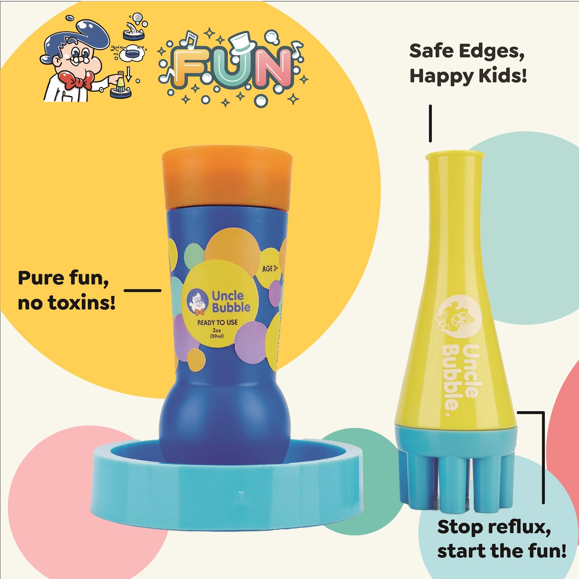 Uncle Bubble Mini Bubble Blower - Non Toxic Plastic Confetti Bubbler, Fun Summer Toys for Kids, Girls and Boys, Blow Thousands of Mini Bubbles in One Breath