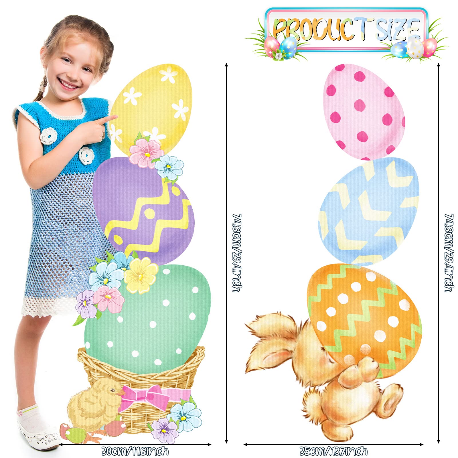 Easter Yard Signs with LED Lights 2 PCS Chick and Eggs Stake Signs Plastic Easter Egg Yard Decoration Large Easter Outdoor Sign Yard Lawn Bunny Decor for Easter Home Yard Lawn Party Outdoor Decoration