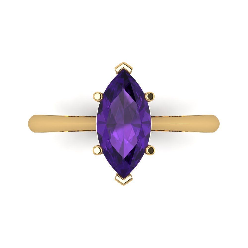 Clara Pucci 1.4ct Marquise Cut Solitaire Natural Amethyst Proposal Wedding Bridal Designer Anniversary Ring 14k Yellow Gold for Women