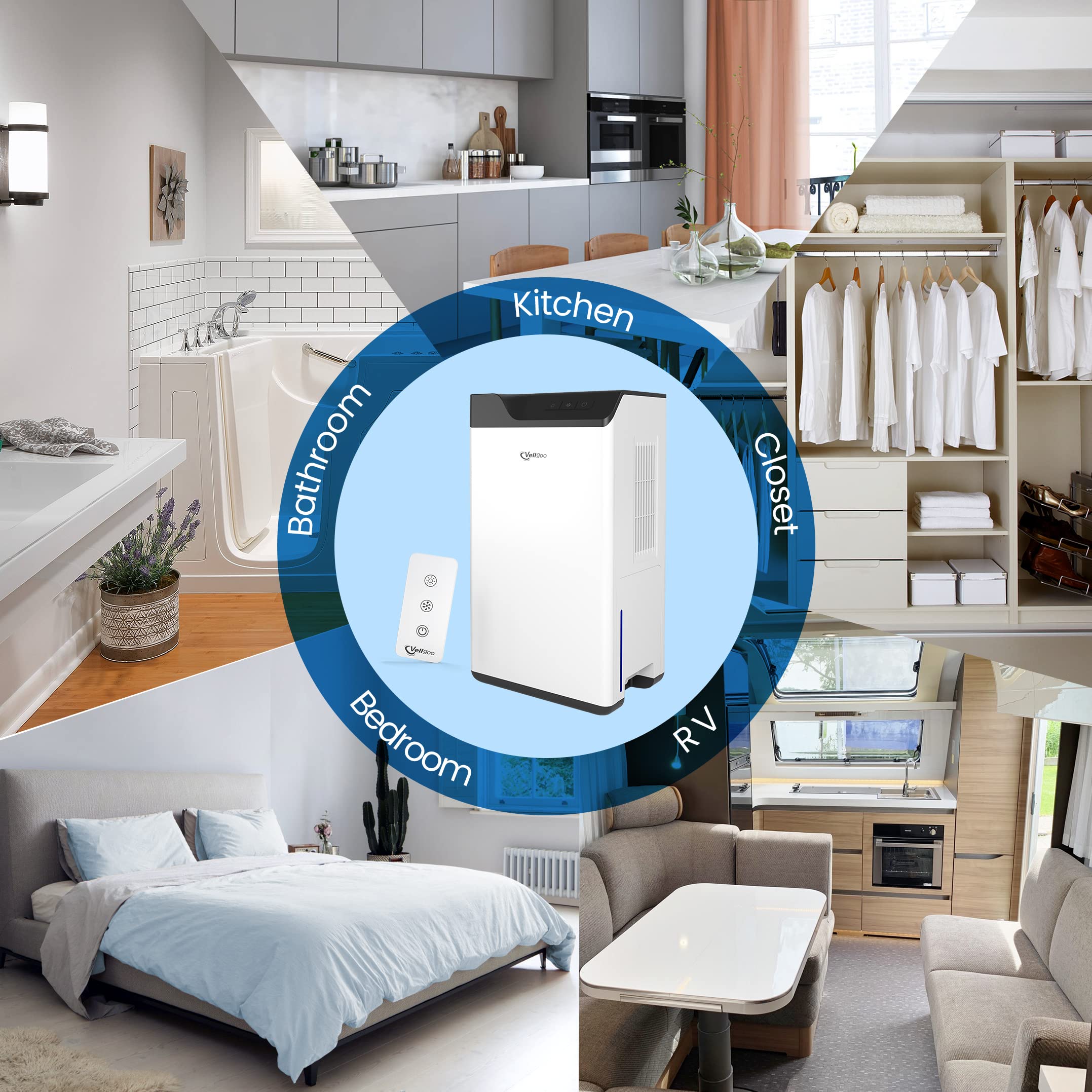 Dehumidifiers for Home - Vellgoo Dual Semiconductor Dehumidifier for Bathroom Basement Up to 540 sq.ft with 60oz Watertank, Dehumidifier with 1.5m Drain Hose