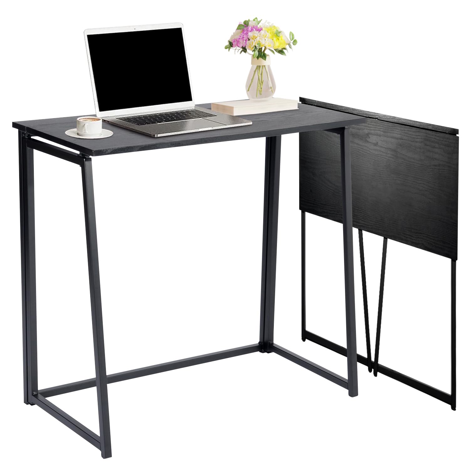 FurnitureR Folding Desk, 31.5 Inches Foldable Table Simple Home Office Desk, Space Saving Computer Table Compact Writing Workstation Study Desk for Home Office, Small Space, Black