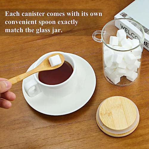 Glass Jars with Bamboo Airtight Lids - 17oz Glass Food Storage Containers, 3Pack Borosilicate Glass Canisters Coffee Jar with Spoon for Tea, Sugar, Spice, Bath Salts, Overnight Oats