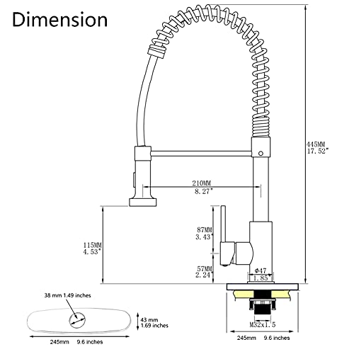 BZOOSIU Pull Down Sprayer Kitchen Faucet, Solid Brass Kitchen Sink Faucet with Deck Plate, Commercial Spring Single Handle Kitchen Faucet, Matte Black