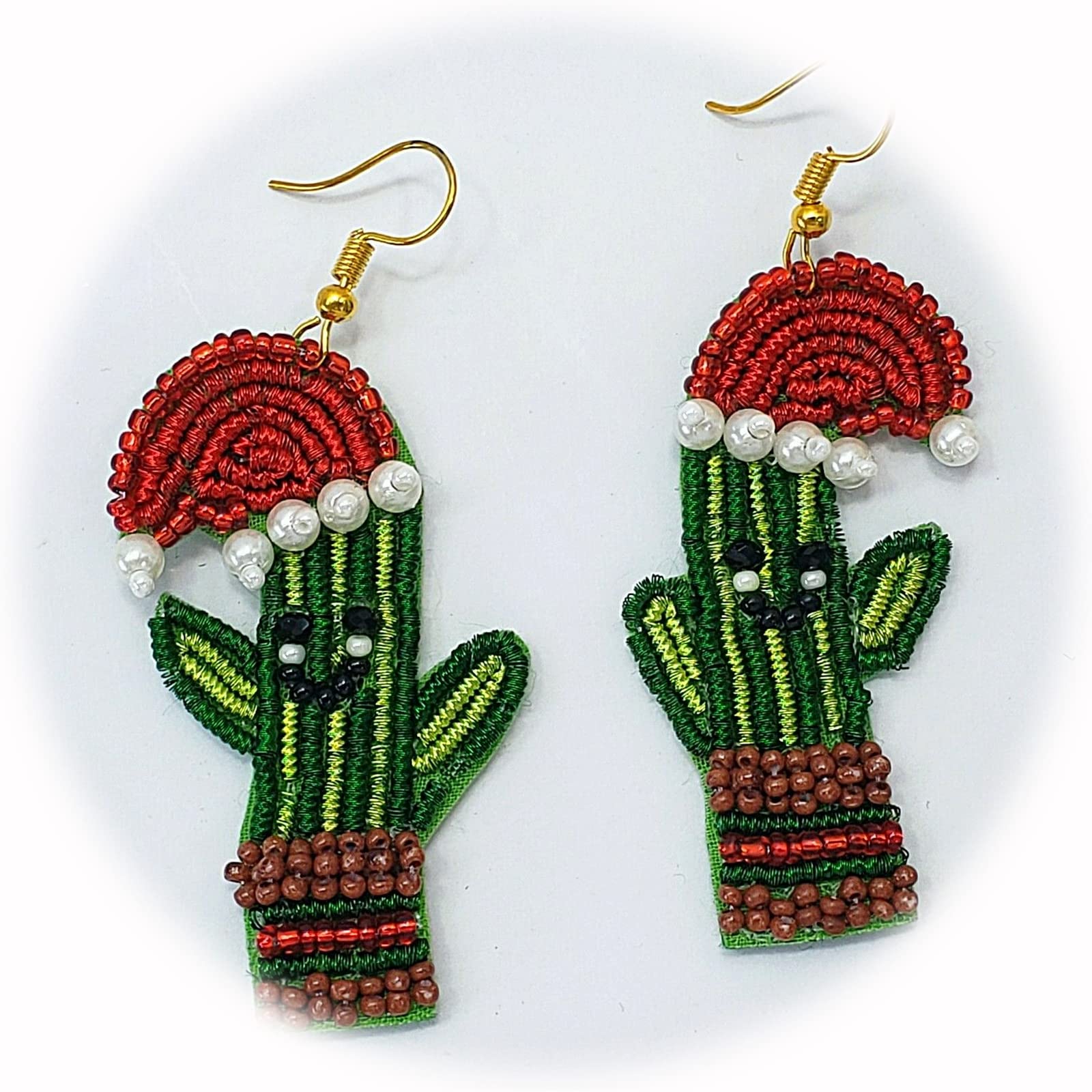 CharmingStuffStore Beads Deco Desert Western Cactus Santa Christmas Hat Drop Dangle Hook Earrings AL1728EAR