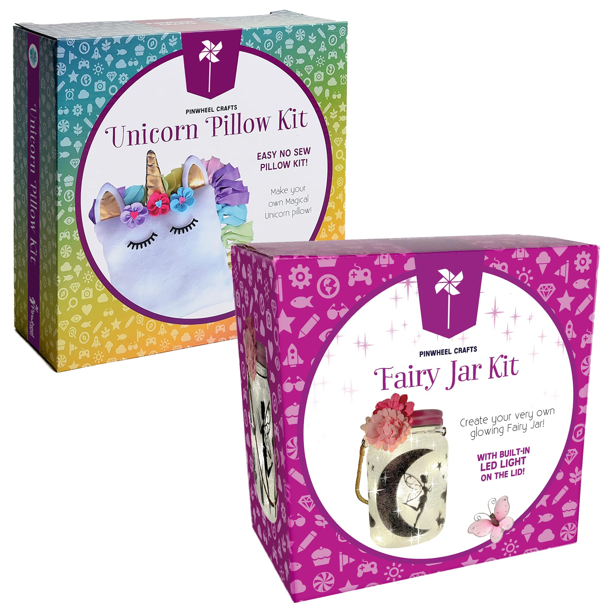 Unicorn Pillow Kit & Fairy Jar Kit Bundle - Fun DIY Arts and Crafts Project for Kids Ages 6 7 8 9 10 11 12 - Great Gifts for All Occasions