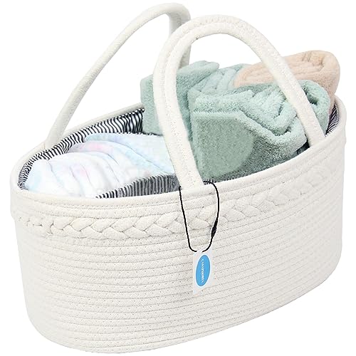 Casaphoria Woven Sundries Hamper Cotton Rope Basket Baskets for Storage,Storage Caddy,Cotton Basket,100% Cotton Car Organizer with Handle,Basket for Gift,Cream White(14.2"x8.5"x7.1")