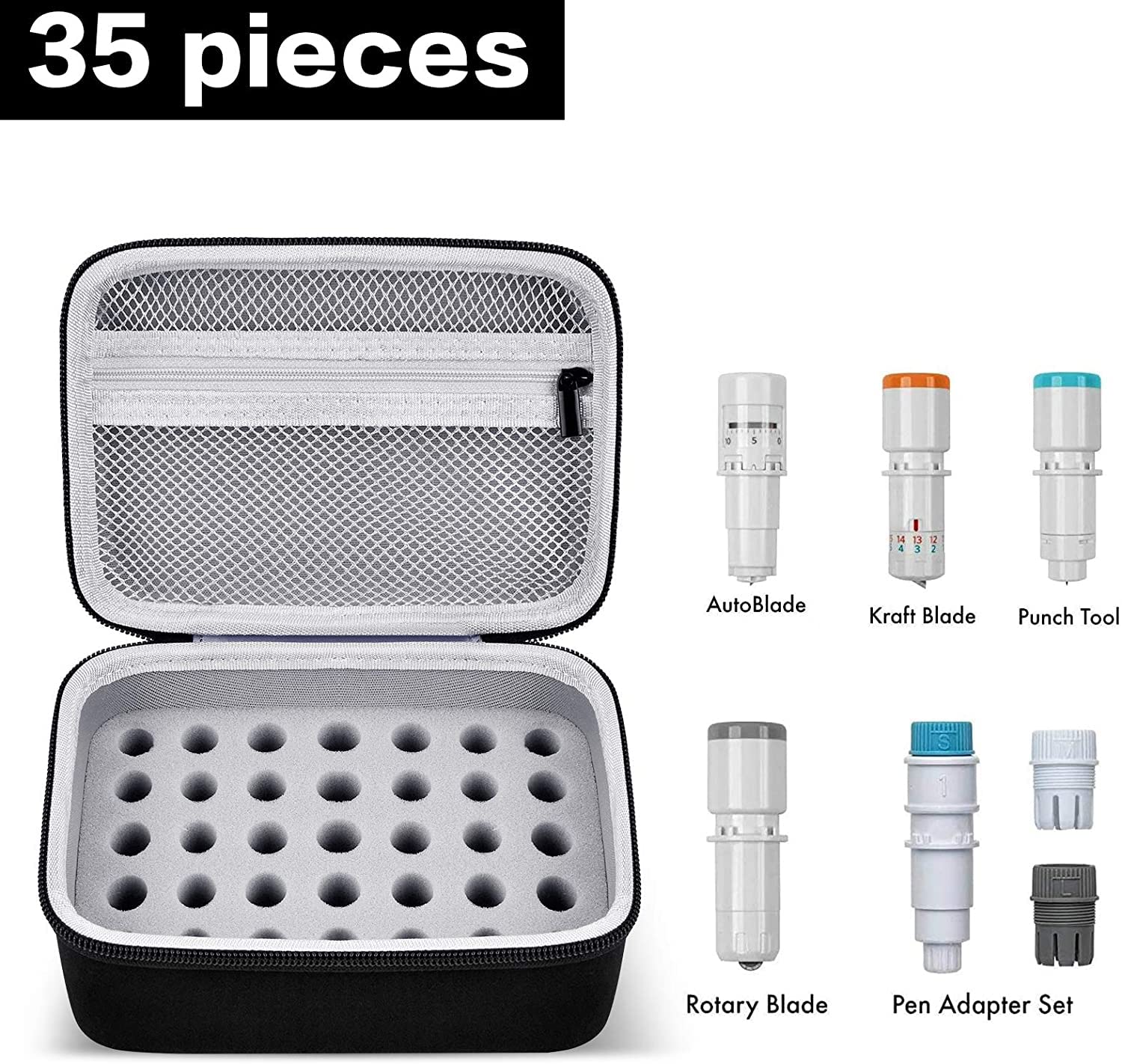 Case Compatible with Silhouette for Cameo 4 3 2 1 Blade Tools and Auto Blades, 35+pcs Tool Organizer Holder for Rotary Blade Kraft Blade AutoBlade Pen Holder Punch Blade Tool Adapter Set (Box Only)