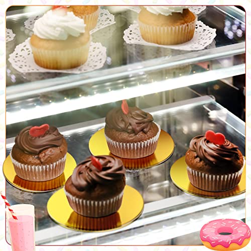 Honeydak 50 Pack Golden Cake Base Grease Proof Circle Plate Cardboard Rounds Mini Boards Laminated Mousse 4 Inch for Kitchen Baking Caking Pizza Dessert Cupcake Tiered Tray Display