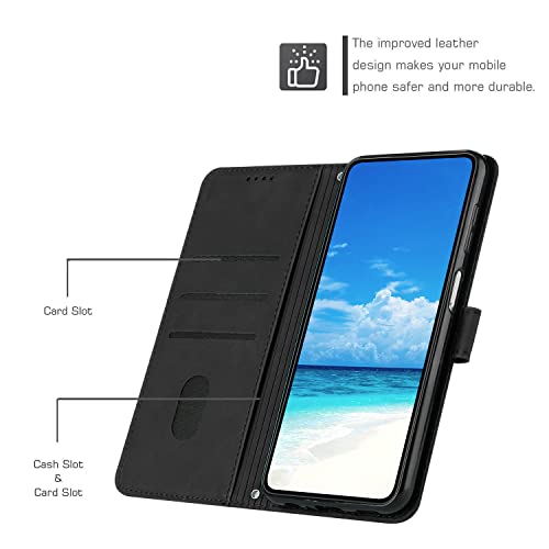 Kainevy for Infinix Hot 30 Play NFC Case Wallet with Lanyard Durable Leather Case for Infinix Hot 30 Play NFC Phone Case with Card Holder Buckle Flip Design Protective Cover for Womem Men (Black)