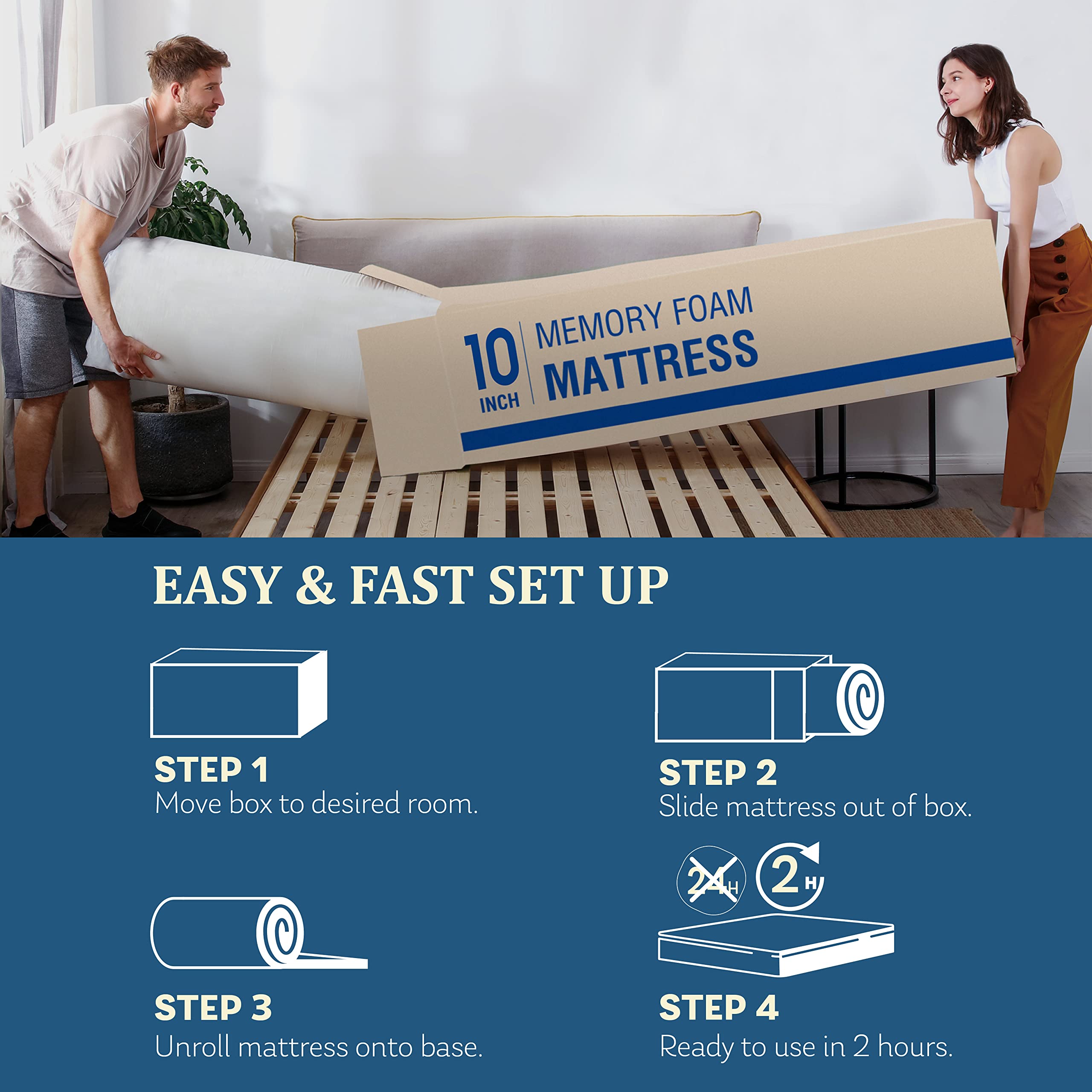 EGO White 10 Inch Short King Memory Foam RV Mattress, Cooling Gel Green Tea Mattress for RVs, Campers & Trailers, Bed in a Box, Made in USA, CertiPUR-US Certified, 72"×75", Medium Firm