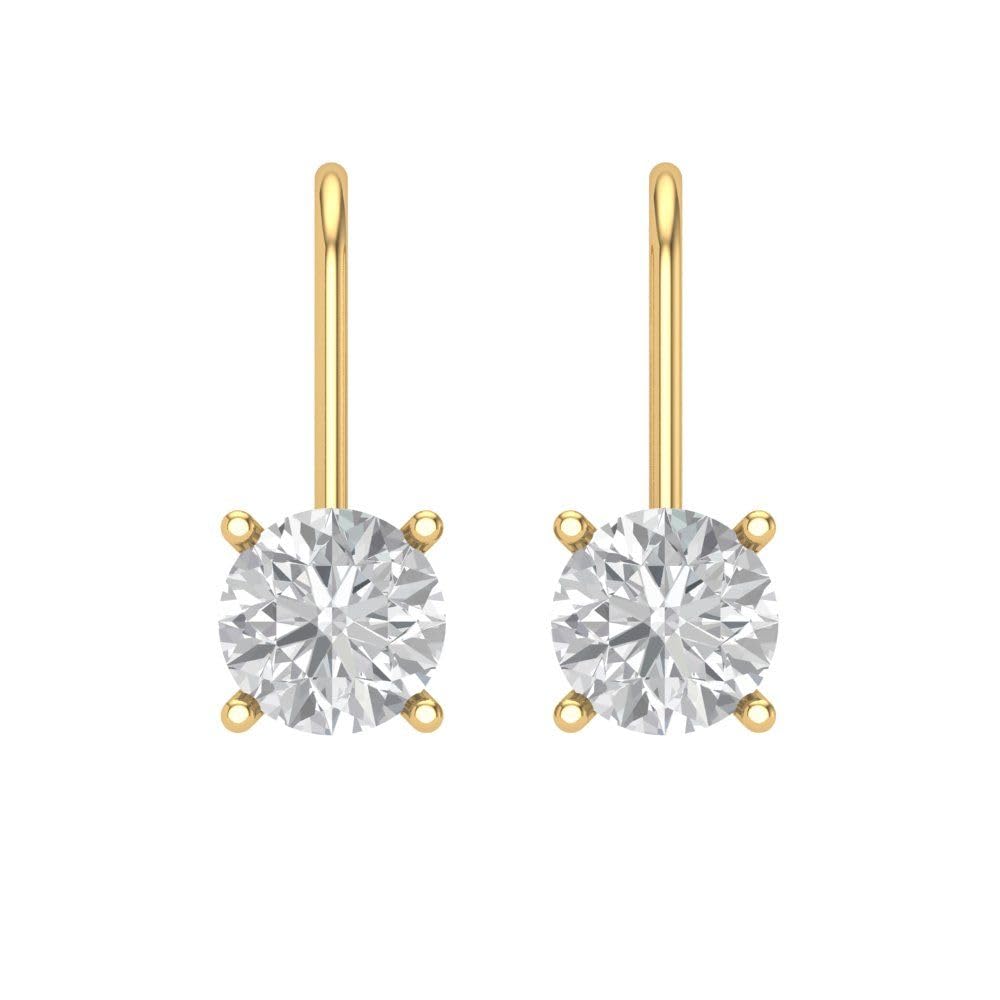 Clara Pucci 1.50 ct Round Cut Conflict Free Solitaire Genuine Moissanite Designer Lever back Drop Dangle Earrings Solid 14k Yellow Gold