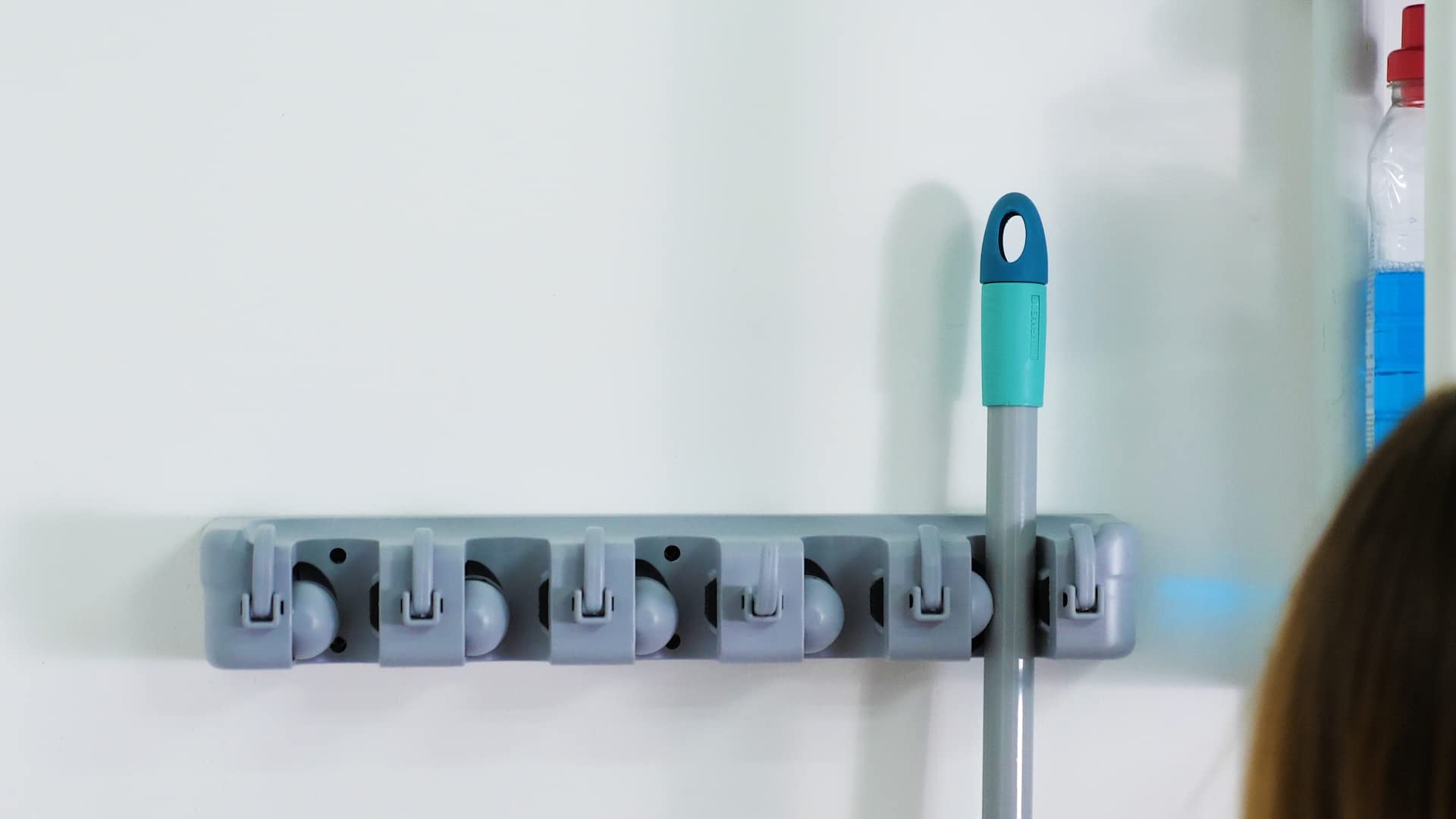 Incredible Inventions Wall Mounted Broom Holder - 5-Slot Wall-Mounted Broom Holder for Neat and Tidy Cleaning Tool Organization, Sturdy Design, Compact Storage For Mops and Brooms