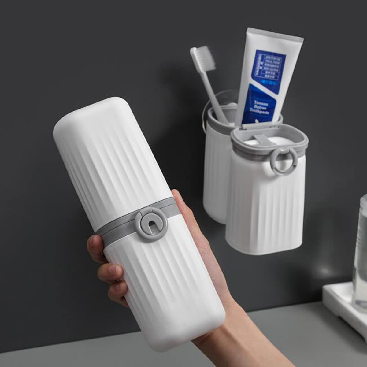 Hoshen Portable Travel Toothbrush Cup, Multifunctional Toothbrush Holder, Wash Cup, Portable Toothpaste And Toothbrush Storage Box,White(Original Box)