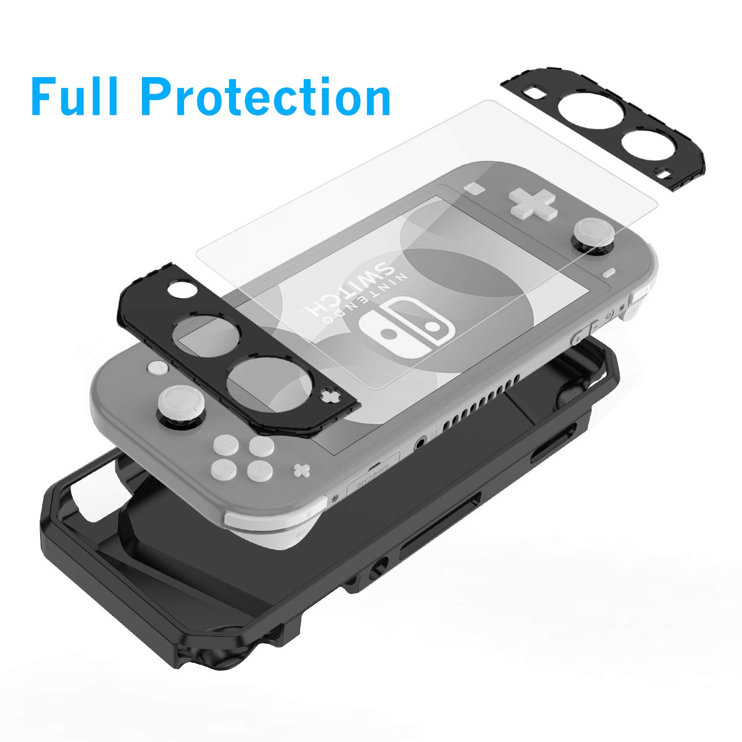 Case for Nintendo Switch Lite, HEYSTOP Soft TPU Protective Case Cover for Nintendo Switch Lite with Switch Lite Tempered Glass Screen Protector and Thumb Stick Caps (Black)