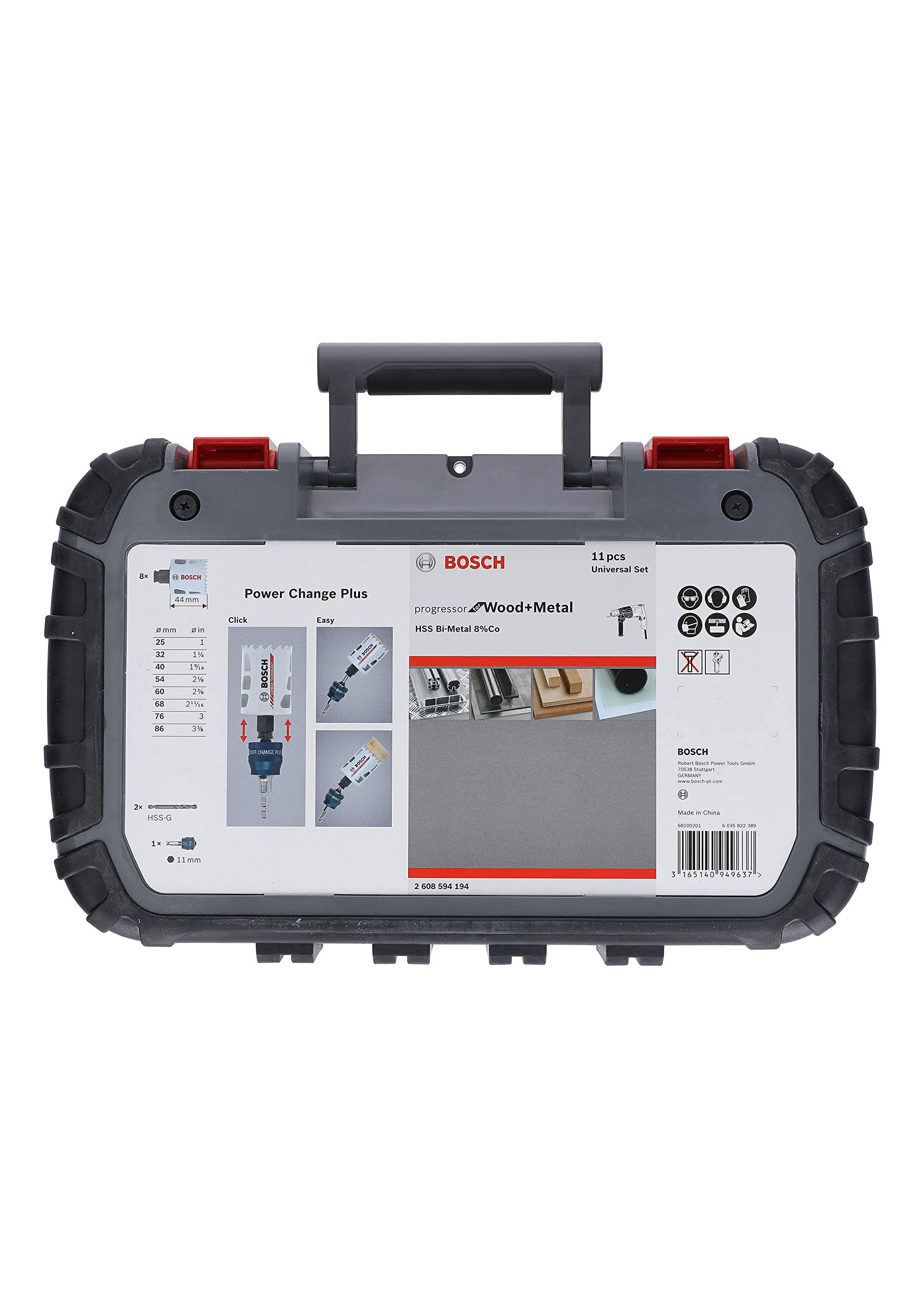 Bosch 2608594194 11-Piece Set Electricians Set Bi-Metal Hole Saws 8% Cobalt Alloy Diameter 25, 32, 40, 54, 60, 68, 76, 86 mm