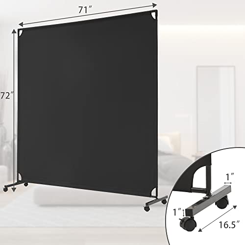 Spurgehom 6FT Single Panel Rolling Room Divider, Partition Privacy Screens with Wheels, Freestanding Fabric Room Panel, Portable Wall Divider for Office, Room,Restaurant, Hospital (Black)