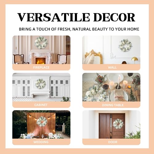 Hometrance 18-20 Inch Cream Hydrangea Front Door Wreath, Summer Fall Wreath with Ivy, Eucalyptus & Hydrangea Leaves, Farmhouse Wreath All Seasons Year Round, Flower Wreath for Wedding Home Decoration