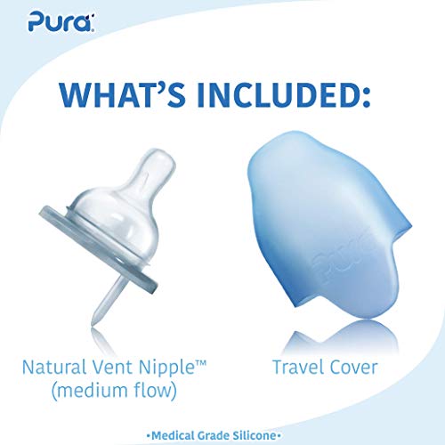 Pura Kiki 11oz/325ml Stainless Steel Infant Bottle w/Sleeve, Medium-Flow Nipple, for Babies 3 Months & Up - Aqua