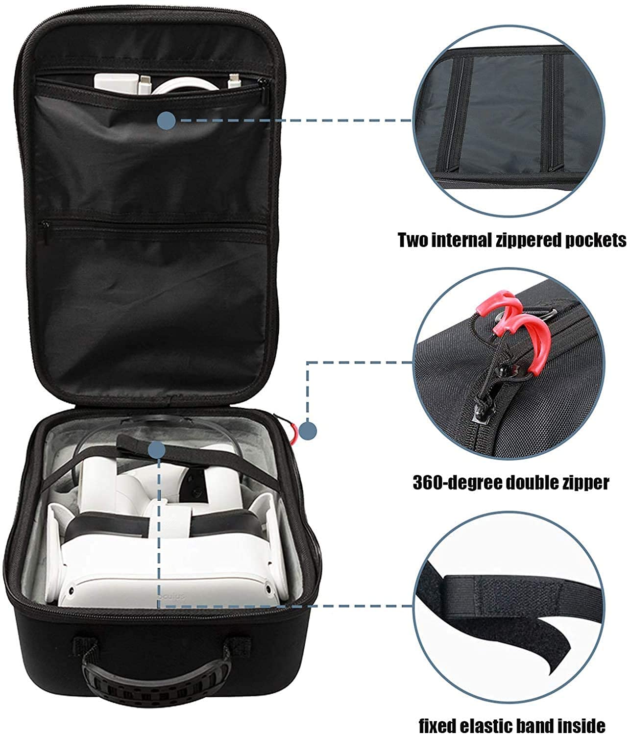 Casek Hard Travel Case for Oculus Quest 2 & Quest VR Gaming Headset and Controllers Accessories Waterproof Shockproof Carrying case