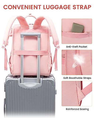 LOVEVOOK Laptop Backpack for Women,15.6 Inch College Backpack,Light Weight Travel Backpack Waterproof Casual Daypack Computer Backpack fits Travel Work Casual(15.6 inch,Pink&Beige)