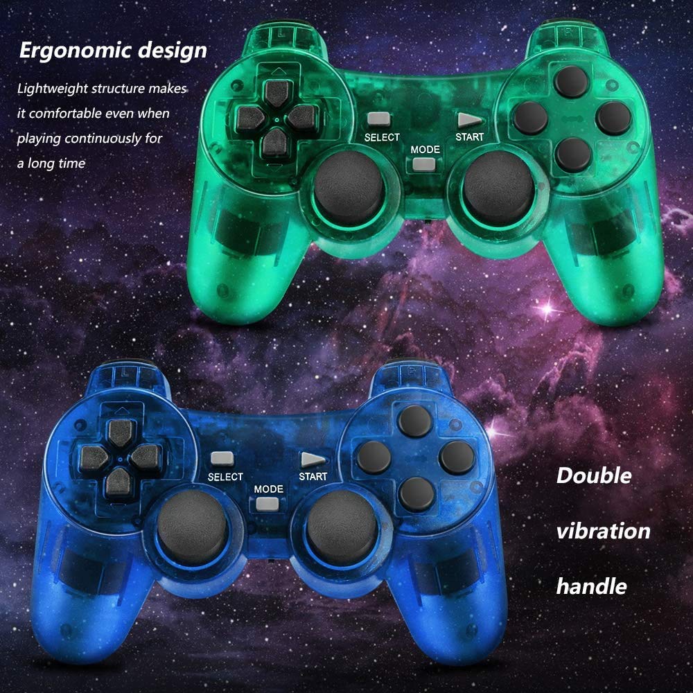 BicycleStore 2 Pack Controller for PS2 Playstation 2.4G Gamepad Joystick Remote with Shock Vibration (ClearBlue and ClearGreen)