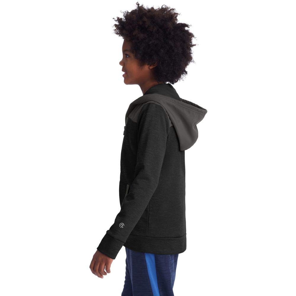 C9 Champion Boys' Tech Terry Woven Pieced Full Zlip Jacket, Ebony Heather/Charcoal, Medium