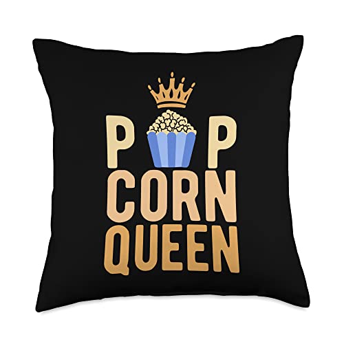 Funny Pocorn for Pocorn Lover Movie Theater Popcorn Queen Cinema Pocorn Throw Pillow, 18x18, Multicolor