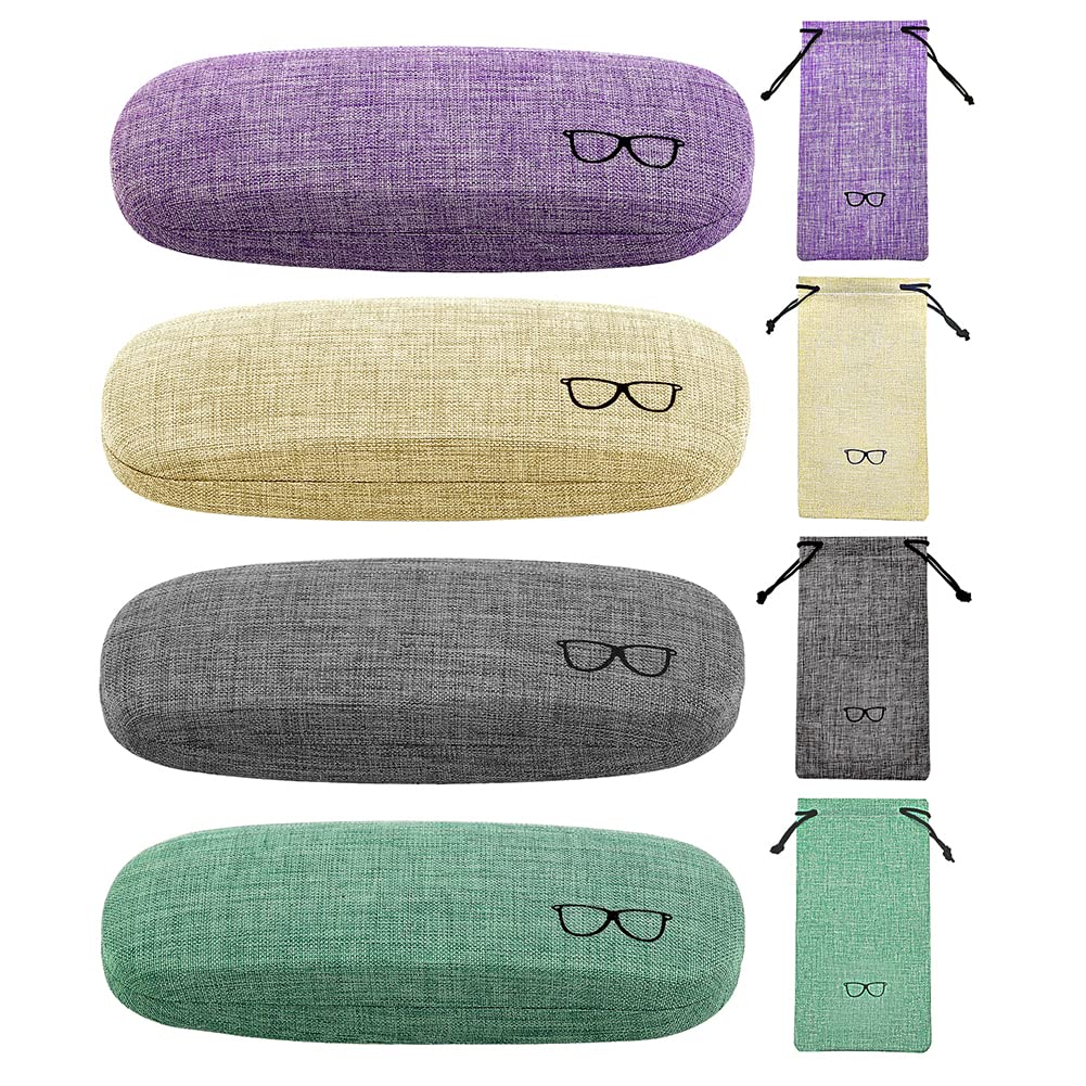 CHZZMS 4 Pack Hard Shell Eyeglasses Cases Protective Glasses Case, Gray,green,purple,brown, 6.5 x 2.6 x 1.6 inches